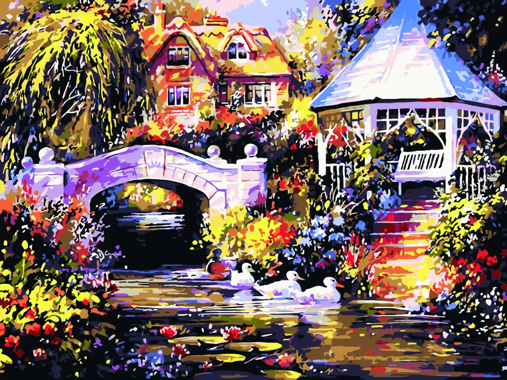 Floral Village Bridge Paint by Numbers - Paint My Numbers